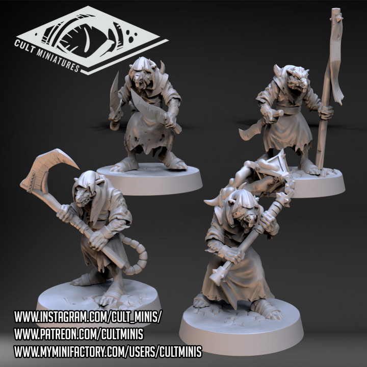 3D Printable Ratfolk Monks regiment + Plague Mage by Cult Miniatures