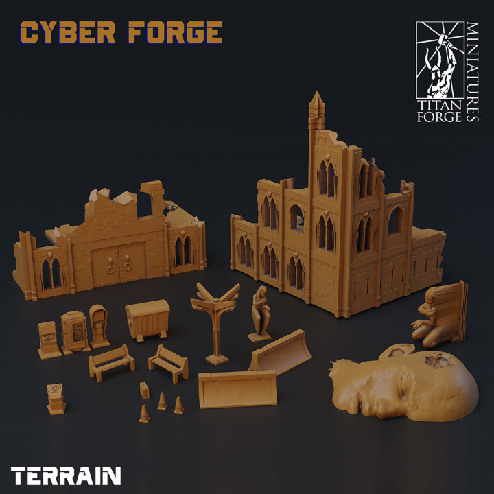 3D Printable CyberForge Terrain Set 1 by Titan Forge Miniatures