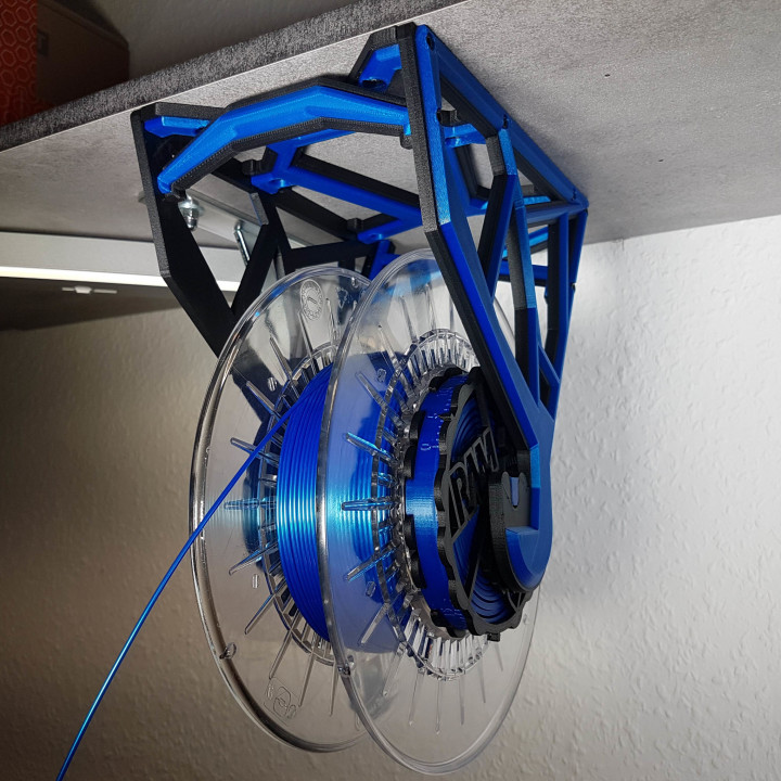 3D Printable Rewind Spool Holder Remix Hanging Mount by Extrutim