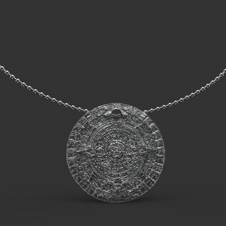 3D Printable aztec calendar necklace by muguet