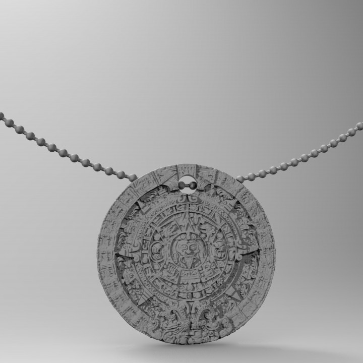3D Printable aztec calendar necklace by muguet