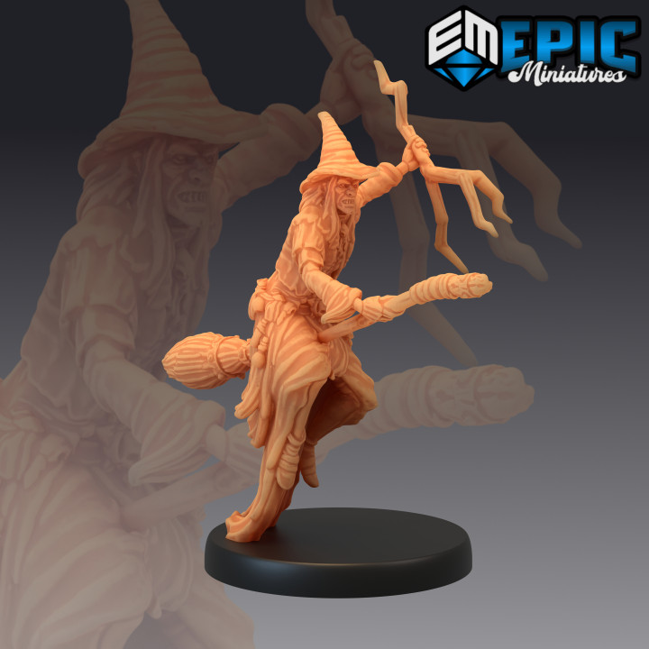 3D Printable Green Hag Flying / Classic Witch by Epic-Miniatures