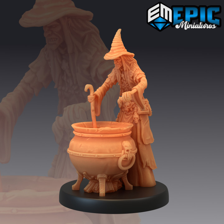 3D Printable Green Hag Cauldron / Classic Witch by Epic-Miniatures