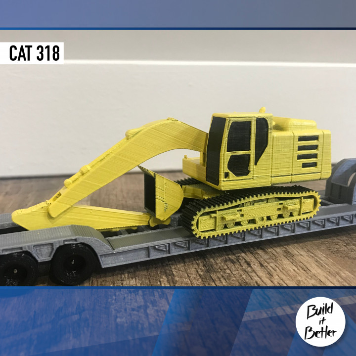 3D Printable Cat 318 Excavator 1/64 Scale by Build It Better