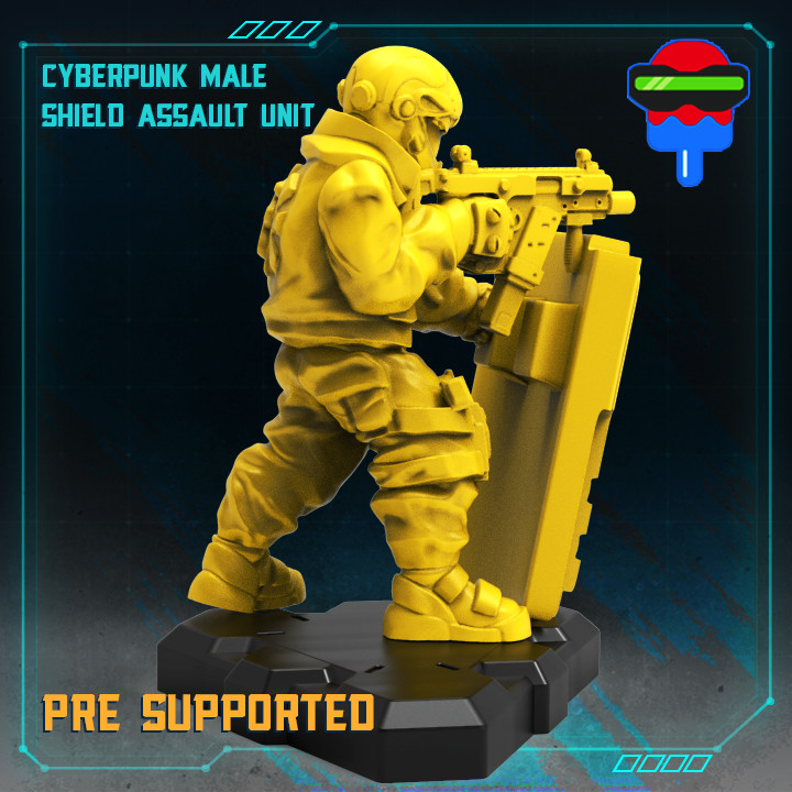 3D Printable CYBERPUNK MALE SHIELD ASSAULT UNIT by PAPSIKELS MINIATURES
