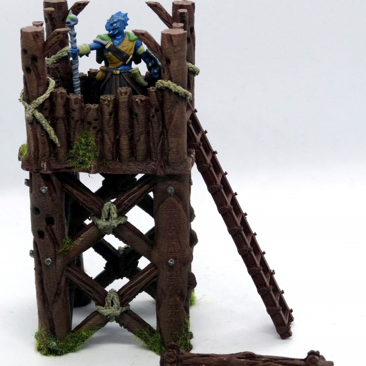 3D Printable Outpost watch tower and palisade walls by Lex Addams