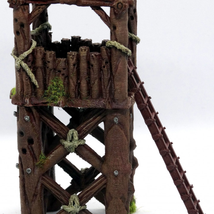 3D Printable Outpost watch tower and palisade walls by Lex Addams