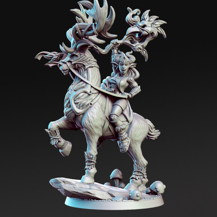3D Printable Bronwin - Forest Queen with Deer - 32mm - DnD - by RN Estudio