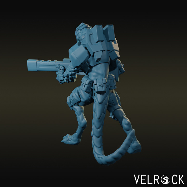3D Printable Reptilian Soldier Rifleman V4 by Velrock Art Miniatures
