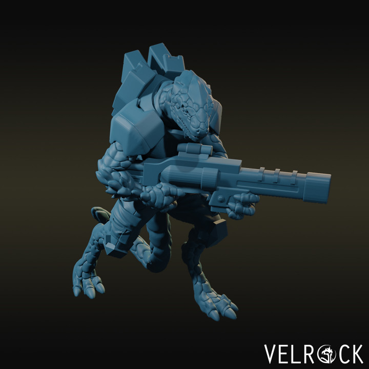 3D Printable Reptilian Soldier Rifleman V4 by Velrock Art Miniatures