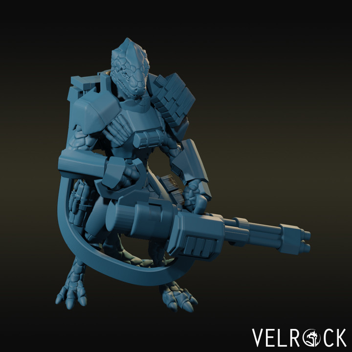 3D Printable Reptilian Soldier Gunner V1 by Velrock Art Miniatures