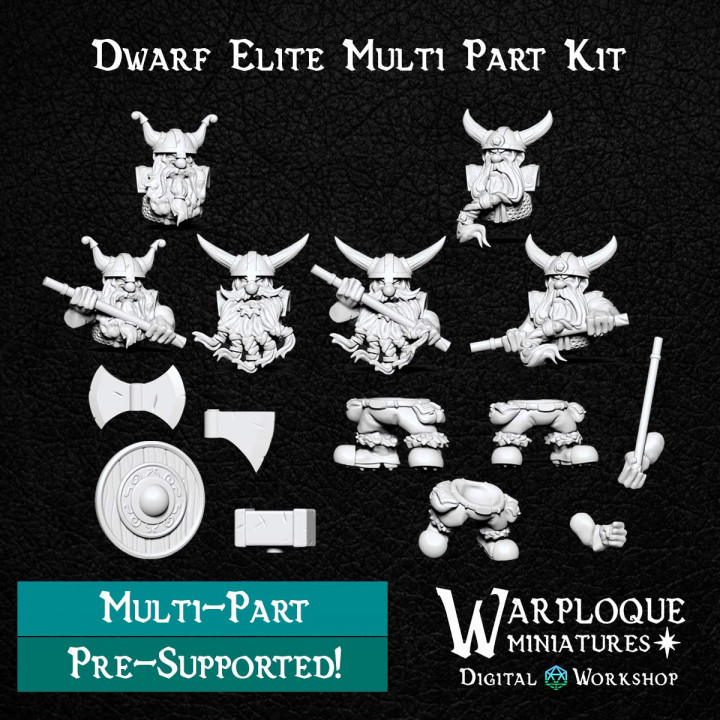3D Printable Dwarf Elite Multi Part Kit by Warp Miniatures