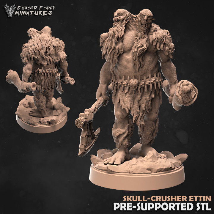 3D Printable Ettin (supported) by Cursed Forge Miniatures
