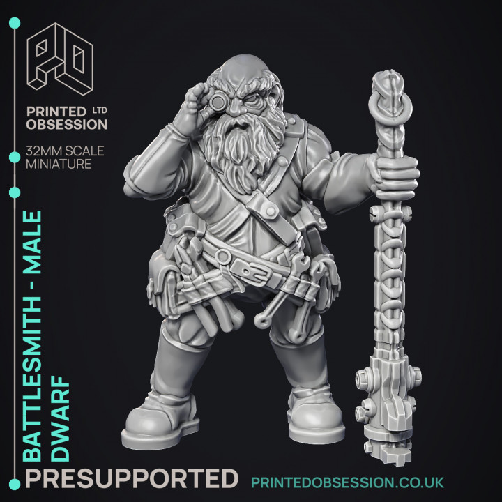 3D Printable Battlesmith - Artificer - Male Dwarf - PRESUPPORTED - 32mm ...