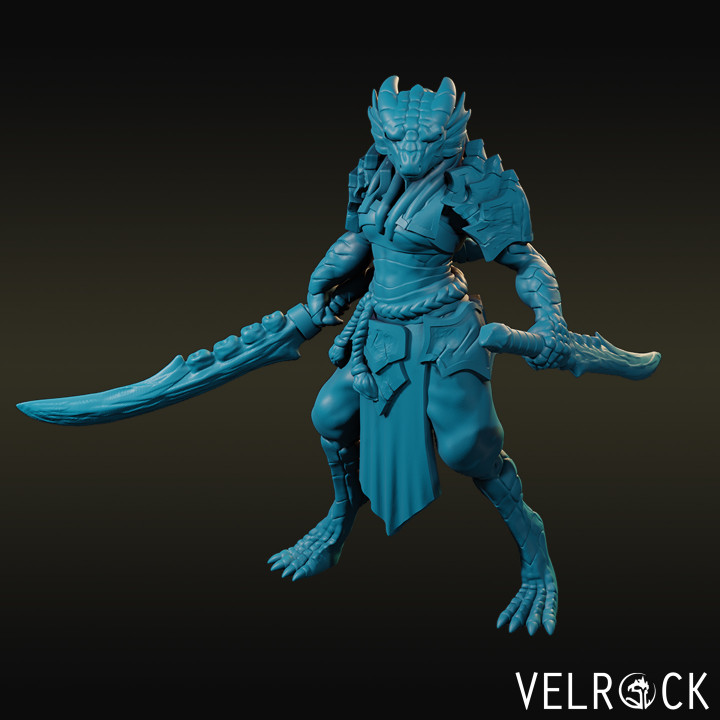 3D Printable Dragonborn Samurai Warrior with Nodachi and Wakizashi (Female) by Velrock Art ...
