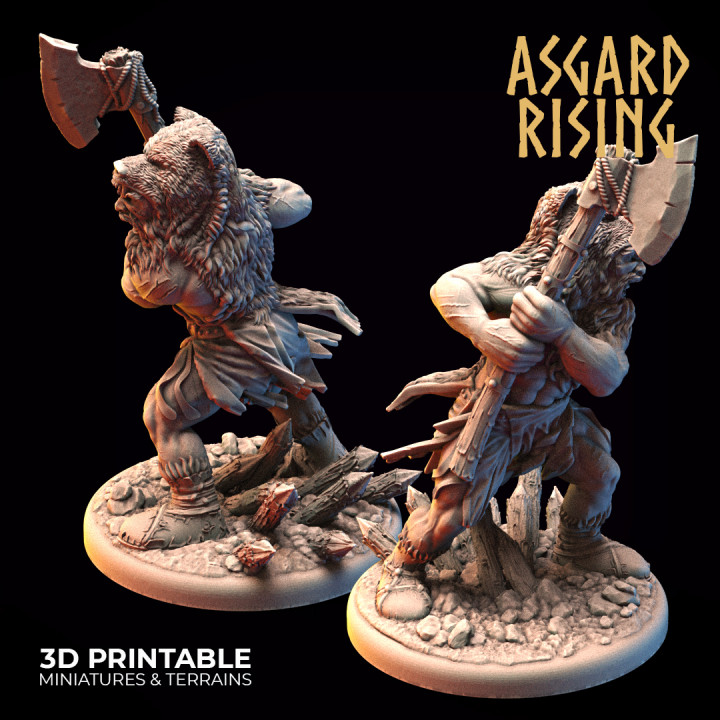 3D Printable 3 x Berserker #2 mini PRESUPPORTED by Asgard Rising Miniatures