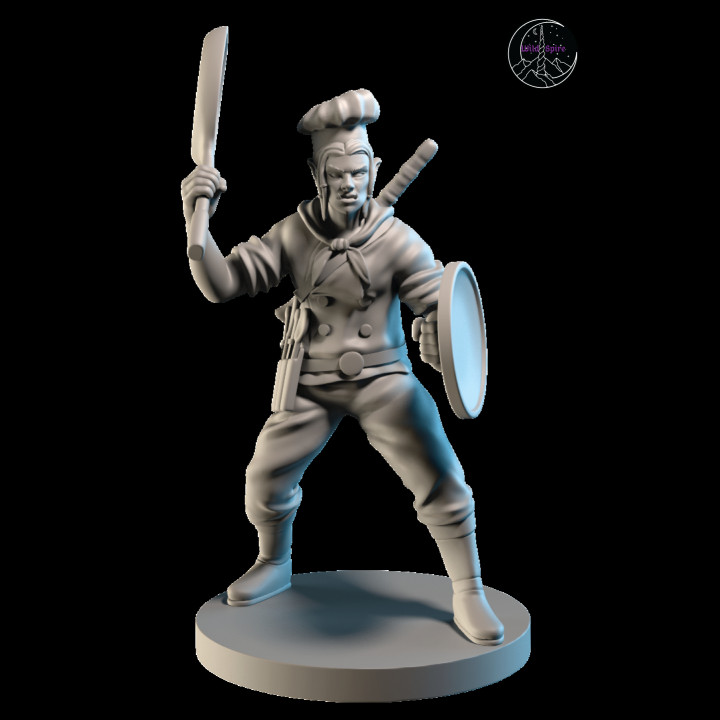3D Printable Half Orc Chef Female Fighter by Wildspire Miniatures