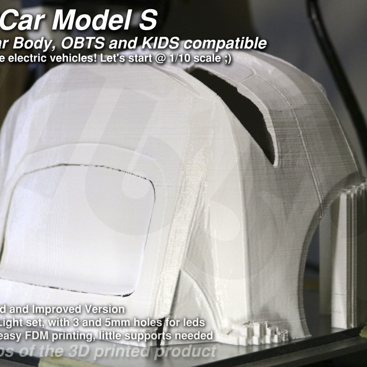 3D Printable MyRCCar 1/10 Model-S RC Car Body revisited. Smoothed and ...