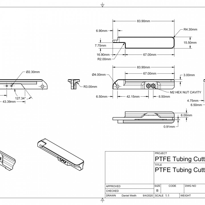 3D Printable Cantilever PTFE Tubing Cutter by Daniel Weith