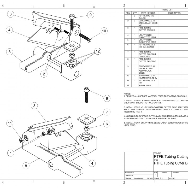 3D Printable Cantilever PTFE Tubing Cutter by Daniel Weith