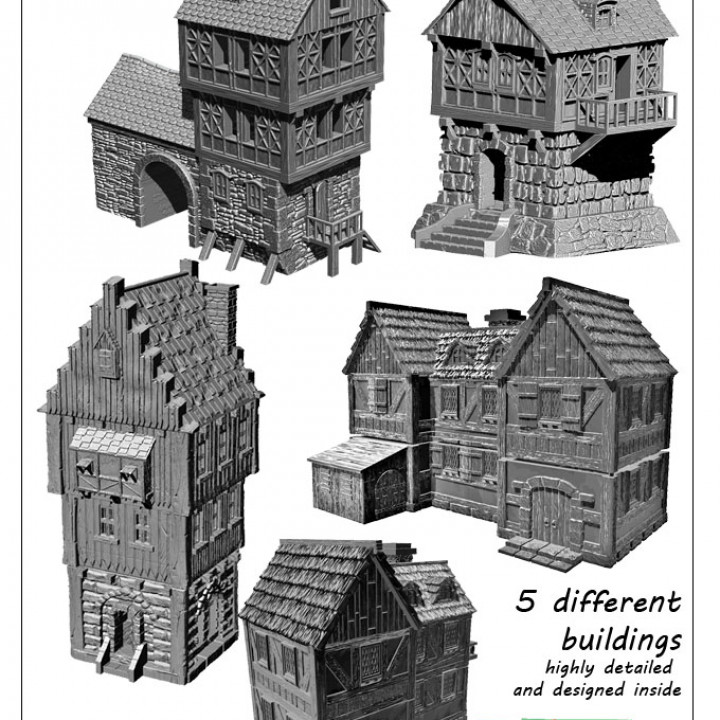 3D Printable Medieval buildings SET (STL Files) by 3D-Printfiles