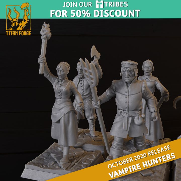 3D Printable Vampire Hunters Angry Mobb by Titan Forge Miniatures