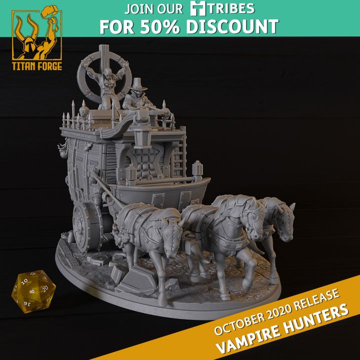 3D Printable Vampire Hunters Hunter Wagon by Titan Forge Miniatures