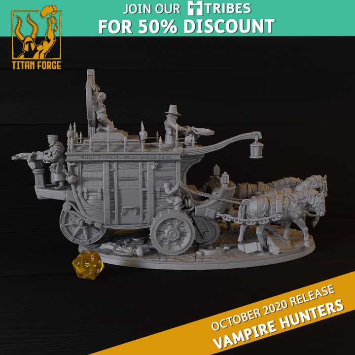 3D Printable Vampire Hunters Hunter Wagon by Titan Forge Miniatures