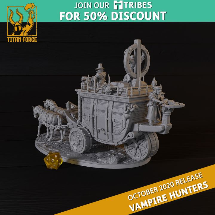 3D Printable Vampire Hunters Hunter Wagon by Titan Forge Miniatures