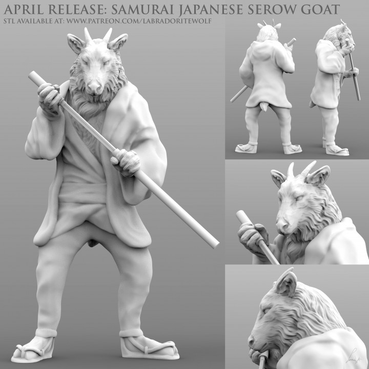 3D Printable Samurai Japanese Serow Goat by LabradoriteWolf