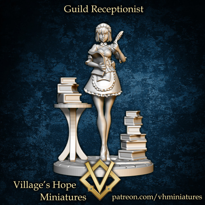 3D Printable Guild Receptionist by Village's Hope Miniatures