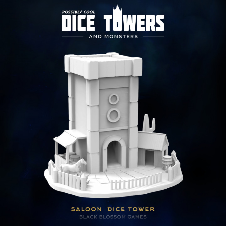 3D Printable B08 Saloon :: Possibly Cool Dice Tower by Black Blossom Games