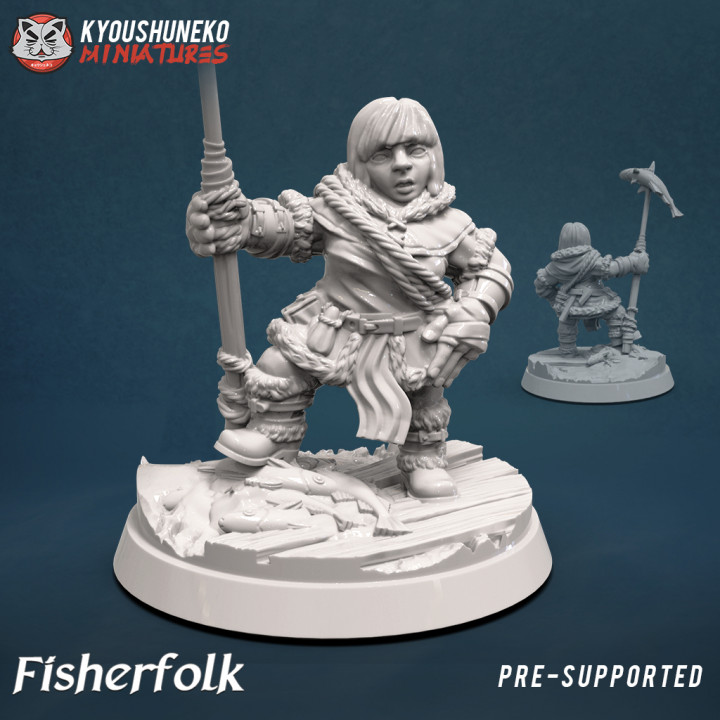 3D Printable Dwarf Fisherfolk 1 by Kyoushuneko Miniatures