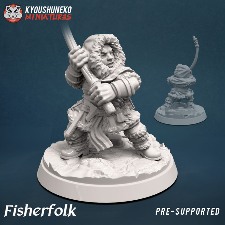 3D Printable Dwarf Fisherfolk 2 by Kyoushuneko Miniatures