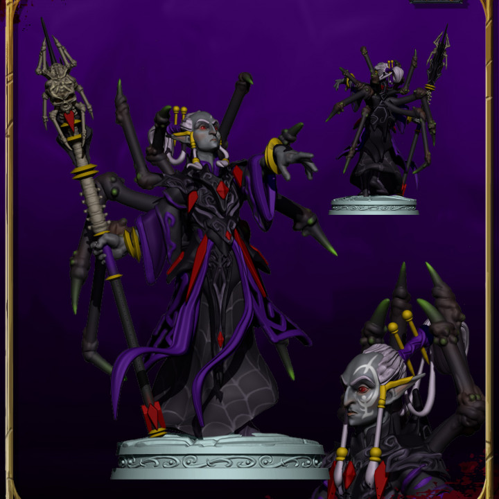 3D Printable Kalanaar Dryaalein, Drow Arachnomancer by Hack N Slash Minis