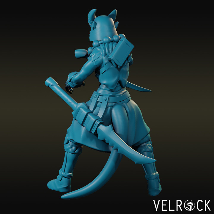 3D Printable Tiefling Samurai with Wakizashi and Sheathed Katana ...
