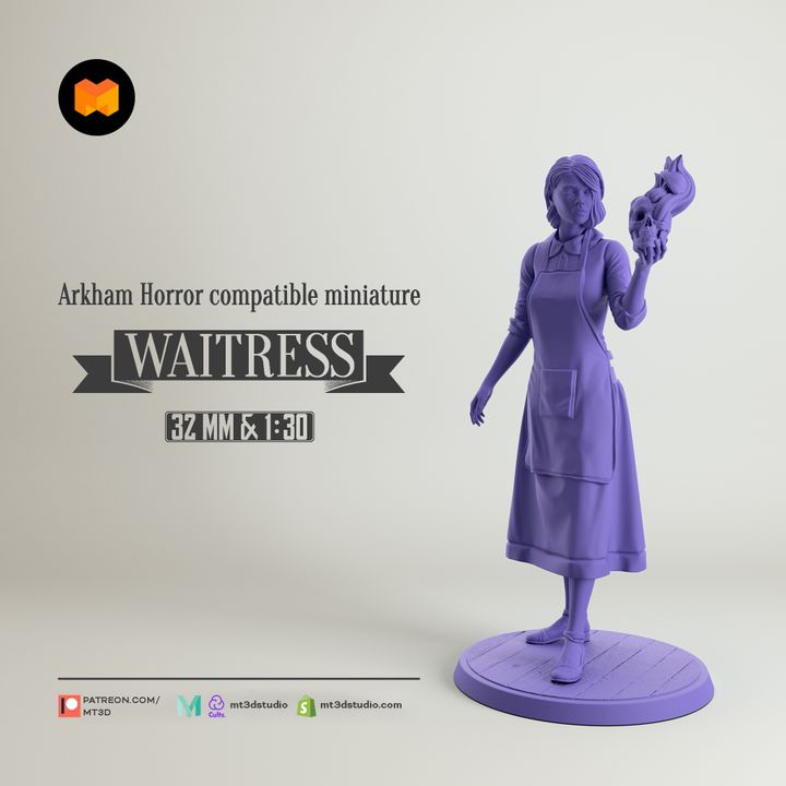 3D Printable Waitress - Arkham Horror compatible by MT3D Studio