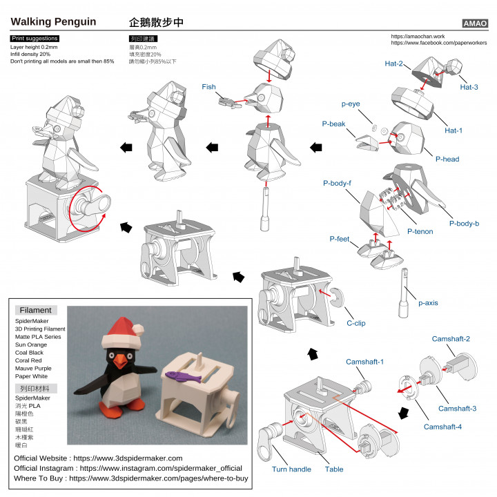 3D Printable Walking Penguin (Automata) by Amao Chan