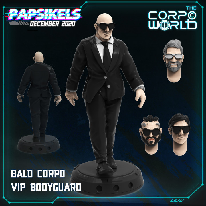 3D Printable BALD CORPO VIP BODYGUARD by PAPSIKELS MINIATURES