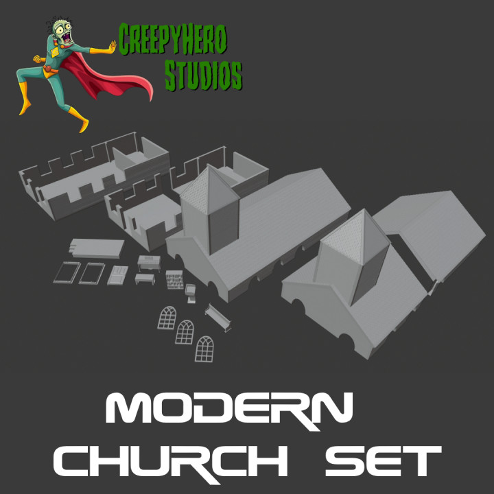 3D Printable Small Town Church (Modern) by Michael Crossman