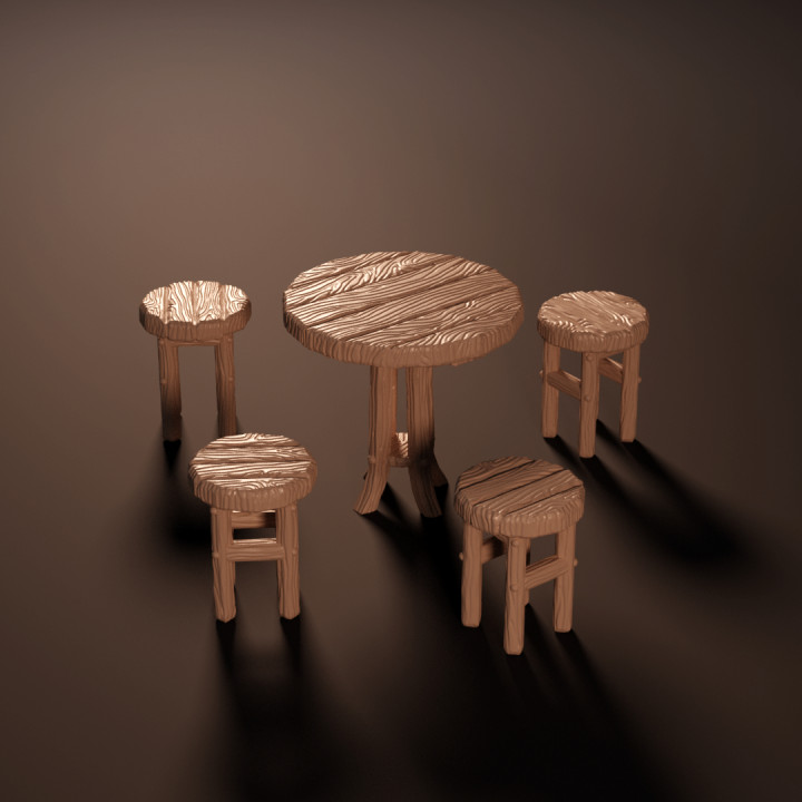 3D Printable Round Table and Stool - free! by Making Tlon