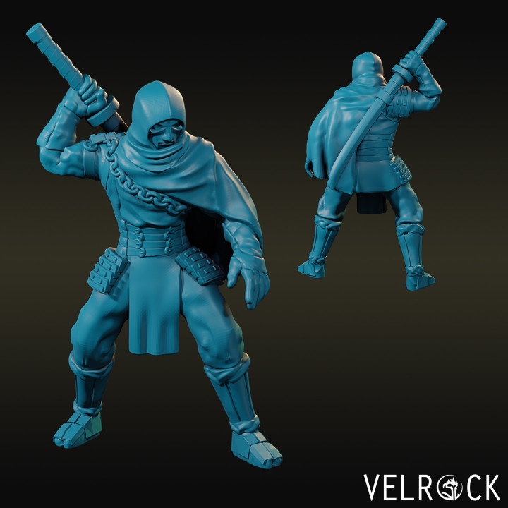 3D Printable Masked Assassin with Katana (Male) by Velrock Art Miniatures