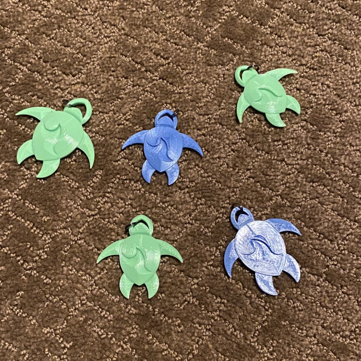 3D Printable Wavy Sea Turtle - Key Ring by Peter Ovard