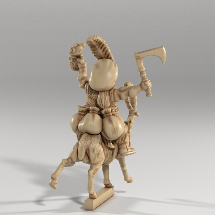 3D Printable Dandy Drinking Dwarf riding Goat by Medusa Miniatures