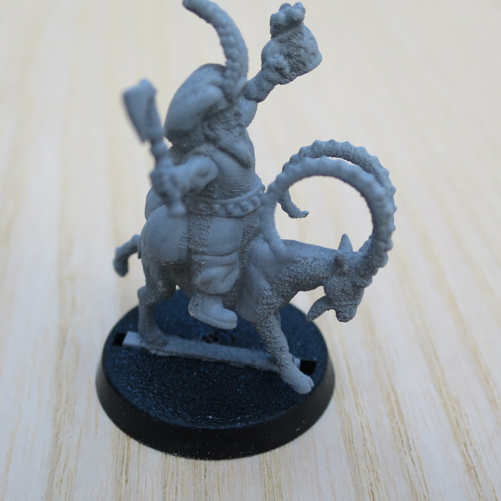 3D Printable Dandy Drinking Dwarf riding Goat by Medusa Miniatures