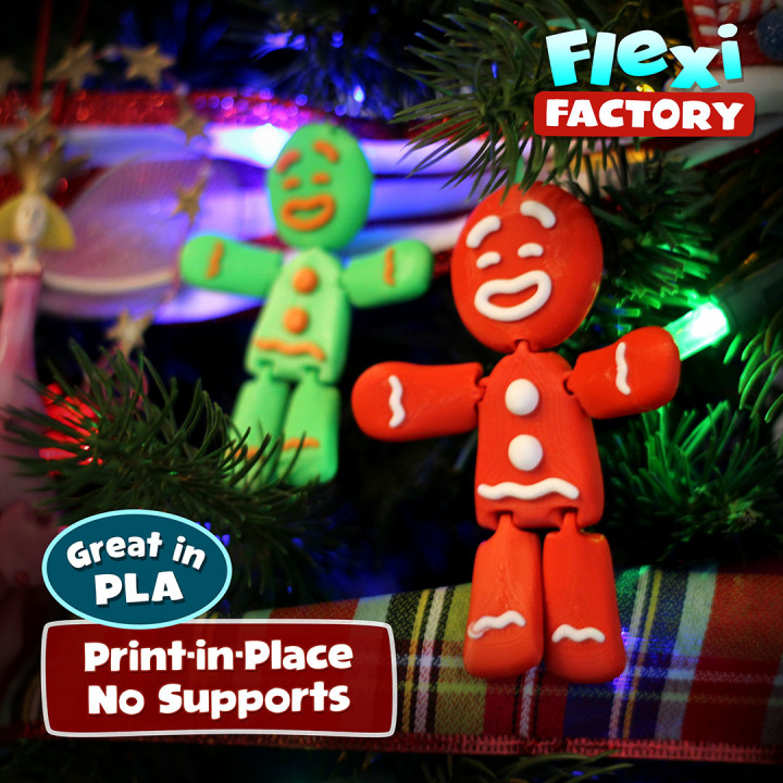 3D Printable Flexi Print-In-Place Gingerbread Man by Flexi Factory