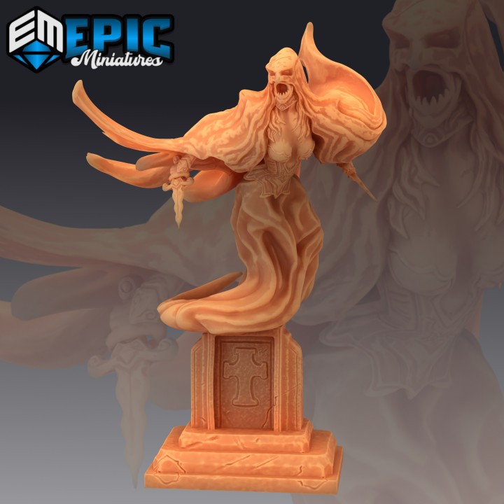 3D Printable Specter Attacking / Gravestone Ghost / Female Angry Spirit ...