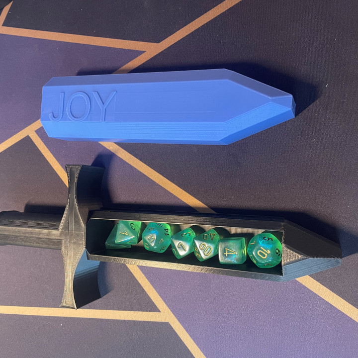 3D Printable DnD Tabletop Sword Dice Box by Baxter Gonzalez