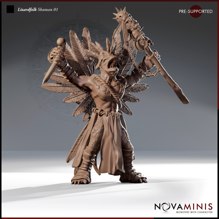 3D Printable Lizardfolk Shaman 01 by NOVAMINIS