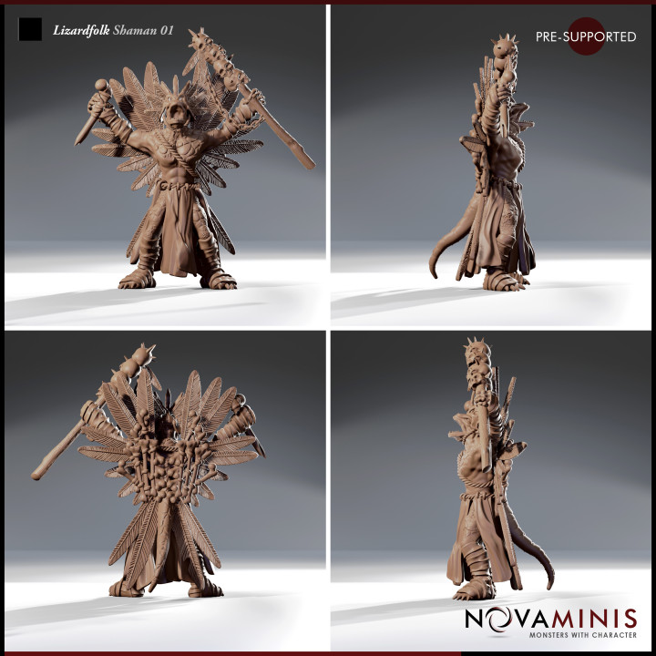 3D Printable Lizardfolk Shaman 01 by NOVAMINIS